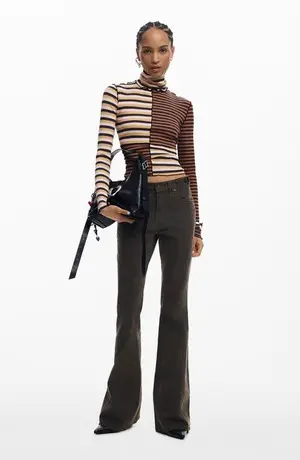 Desigual Colorblock Stripe Rib Turtleneck Top