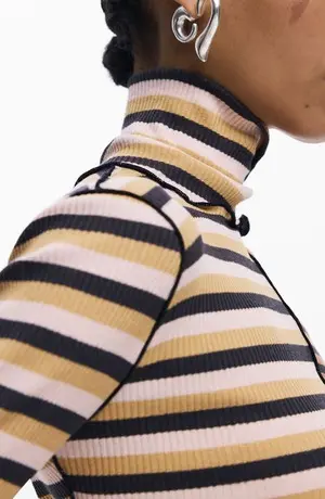 Desigual Colorblock Stripe Rib Turtleneck Top