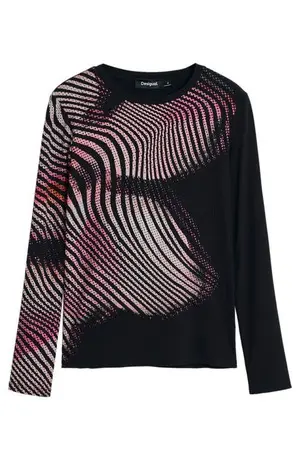Desigual Printed Rib Long Sleeve Top