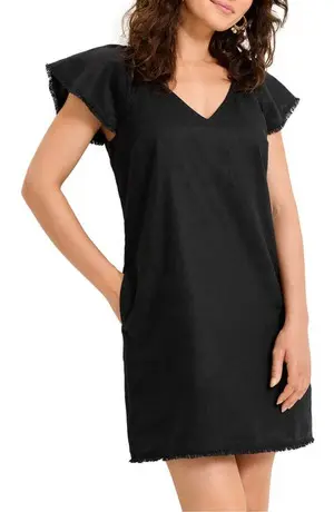 Tommy Bahama Flutter-sleeve Linen Mini Dress - Black