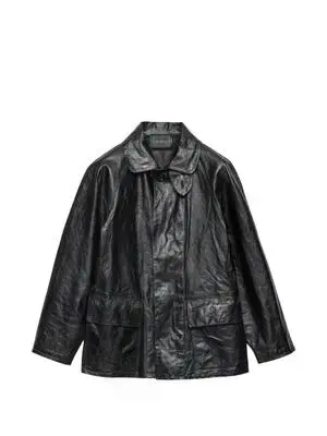 Prada Raglan Sleeve Leather Jacket - Black