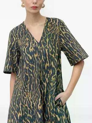 GANNI V-neck Short Sleeve Printed Dress
