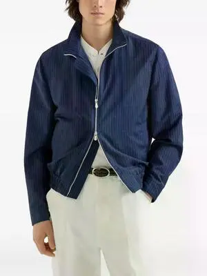 Brunello Cucinelli Pinstripe Stand-collar Jacket - Blue