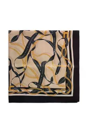 Elisabetta Franchi Ribbon-print Chain-print Scarf - Neutrals