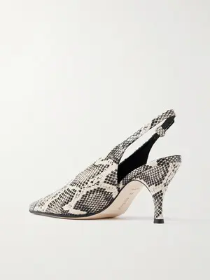 AeydĒ Carla Snake-effect Leather Slingback Pumps
