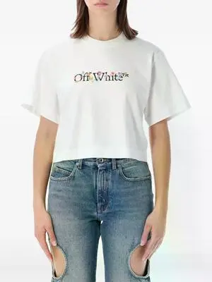 Off-White Floral-print Cropped T-shirt - White