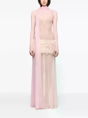 ATU BODY COUTURE Feather-trimmed Scarf-detail Maxi Dress - Pink
