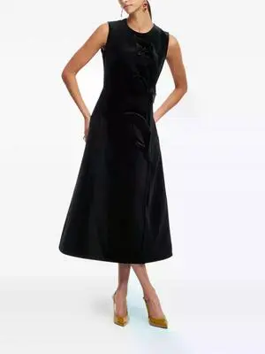 LEO LIN Floral-appliqué Midi Dress - Black