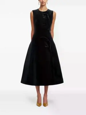 LEO LIN Floral-appliqué Midi Dress - Black