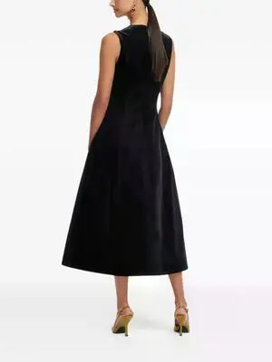 LEO LIN Floral-appliqué Midi Dress - Black