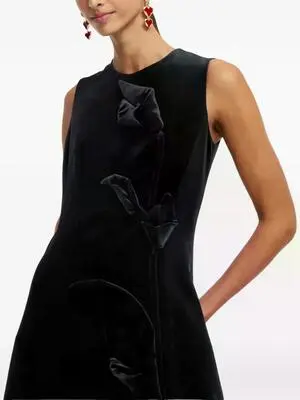 LEO LIN Floral-appliqué Midi Dress - Black