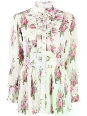 Rabanne Ruffled Floral Blouse - Neutrals