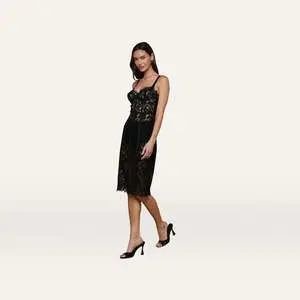 L'Agence Jennifer Lace Midi Dress - Black