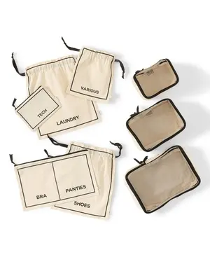 UNCOMMON GOODS Deluxe Packing Travel Set 8 Piece Organizer Collection - Cream