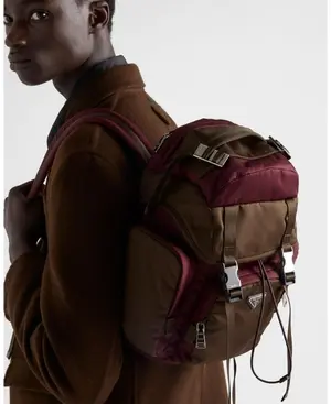 Prada Re-nylon And Saffiano Leather Backpack - Burgundy