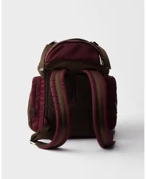 Prada Re-nylon And Saffiano Leather Backpack - Burgundy