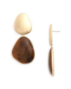 SELF-PORTRAIT Tiger Eye Resin Tiered Drop Earrings - Gold