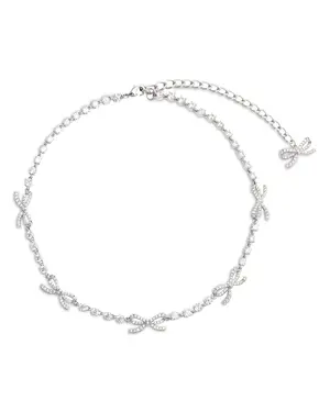 SELF-PORTRAIT Crystal Bow Collar Necklace - Silver