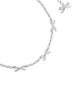 SELF-PORTRAIT Crystal Bow Collar Necklace - Silver