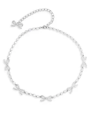 SELF-PORTRAIT Crystal Bow Collar Necklace - Silver