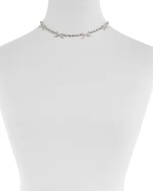 SELF-PORTRAIT Crystal Bow Collar Necklace - Silver