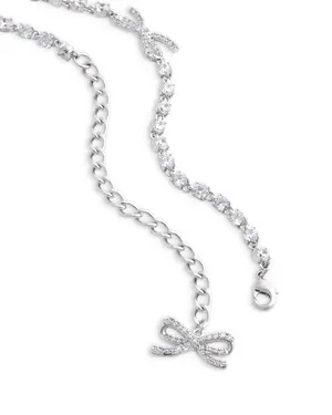 SELF-PORTRAIT Crystal Bow Collar Necklace - Silver