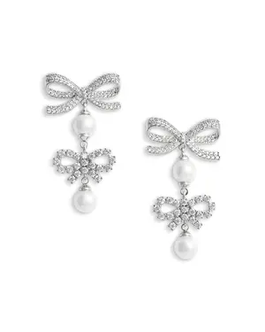 SELF-PORTRAIT Double Bow Faux Pearl Drop Earrings