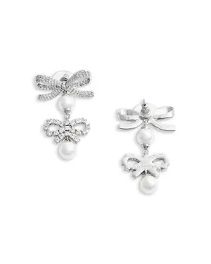SELF-PORTRAIT Double Bow Faux Pearl Drop Earrings