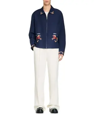 Sandro Embroidered Wing Collar Jacket