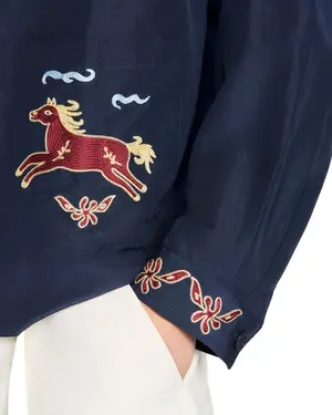 Sandro Embroidered Wing Collar Jacket