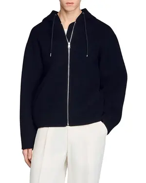 Sandro Hooded Zip-up Wool Jacket