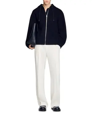 Sandro Hooded Zip-up Wool Jacket