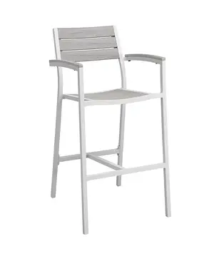 MODWAY Maine Outdoor Patio Bar Stool, Set Of 2 - White Light Gray