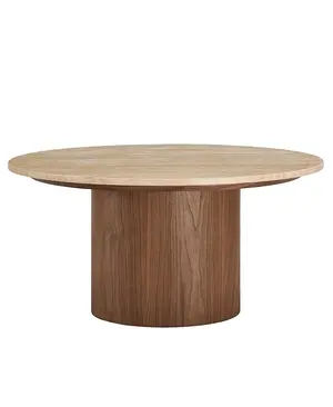 MODWAY Kioni Round Travertine Coffee Table - Walnut
