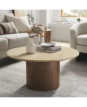MODWAY Kioni Round Travertine Coffee Table