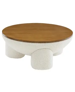 MODWAY Tridome Round Boucle Upholstered Storage Coffee Table - Natural Ivory