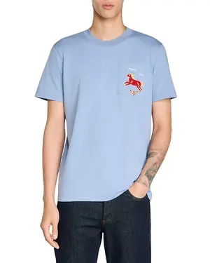 Sandro Embroidered Horse Cotton Tee - Sky Blue