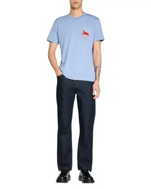 Sandro Embroidered Horse Cotton Tee - Sky Blue