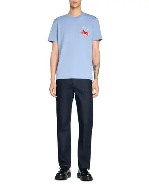 Sandro Embroidered Horse Cotton Tee - Sky Blue