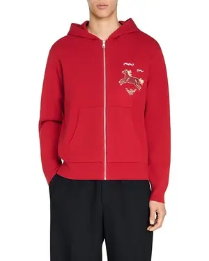 Sandro Horse Print Zip Up Hoodie