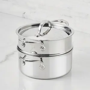 HESTAN Probond Luxe 3-qt. Polished Professional Clad Stainless Steel Soup Pot And Steamer Insert Set - Silver