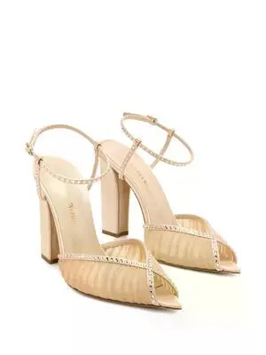 ANDREA WAZEN Katy Embellished Block-heel Sandals - Neutrals