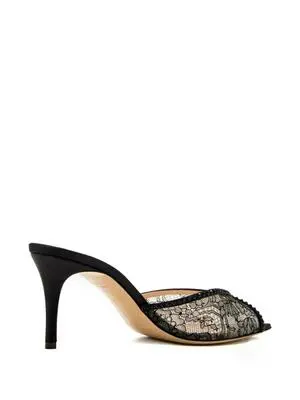 ANDREA WAZEN Katy Lace Beaded Mules - White