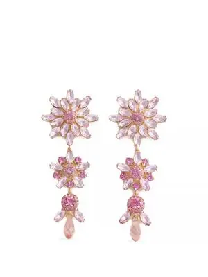 SELF-PORTRAIT Flower Crystal Drop Earrings - Gold
