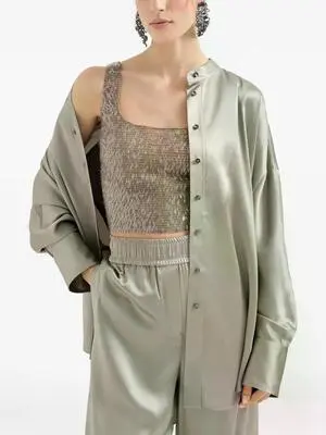 Brunello Cucinelli Cascade-embroidered Cropped Top - Neutrals