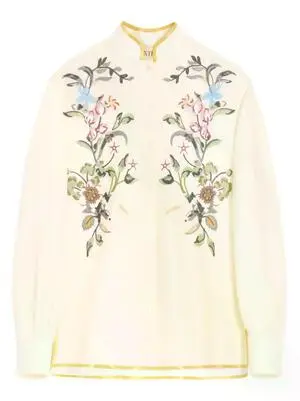 Valentino Garavani Embroidered Linen Button-down Shirt - Neutrals