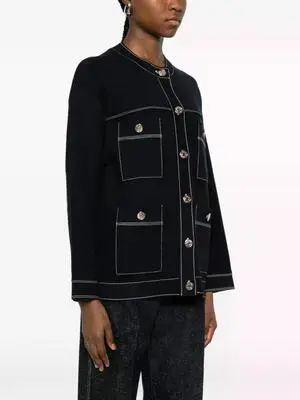 Sandro Contrast Stitch Cardigan - Blue
