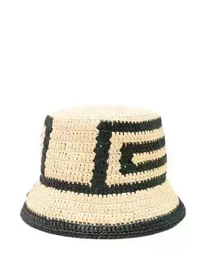 Patrizia Pepe Geometric Raffia Bucket Hat - Neutrals