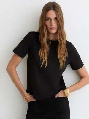 REISS Josie Stretch-cotton Ribbed-neck T-shirt - Black