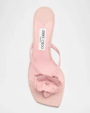 JIMMY CHOO 70mm Freja Flower Leather Sandals - Rose